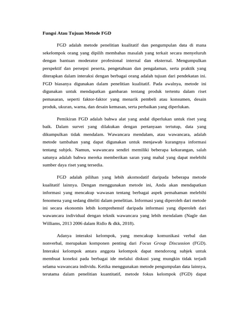 Tujuan dan Fungsi Metode FGD | PDF