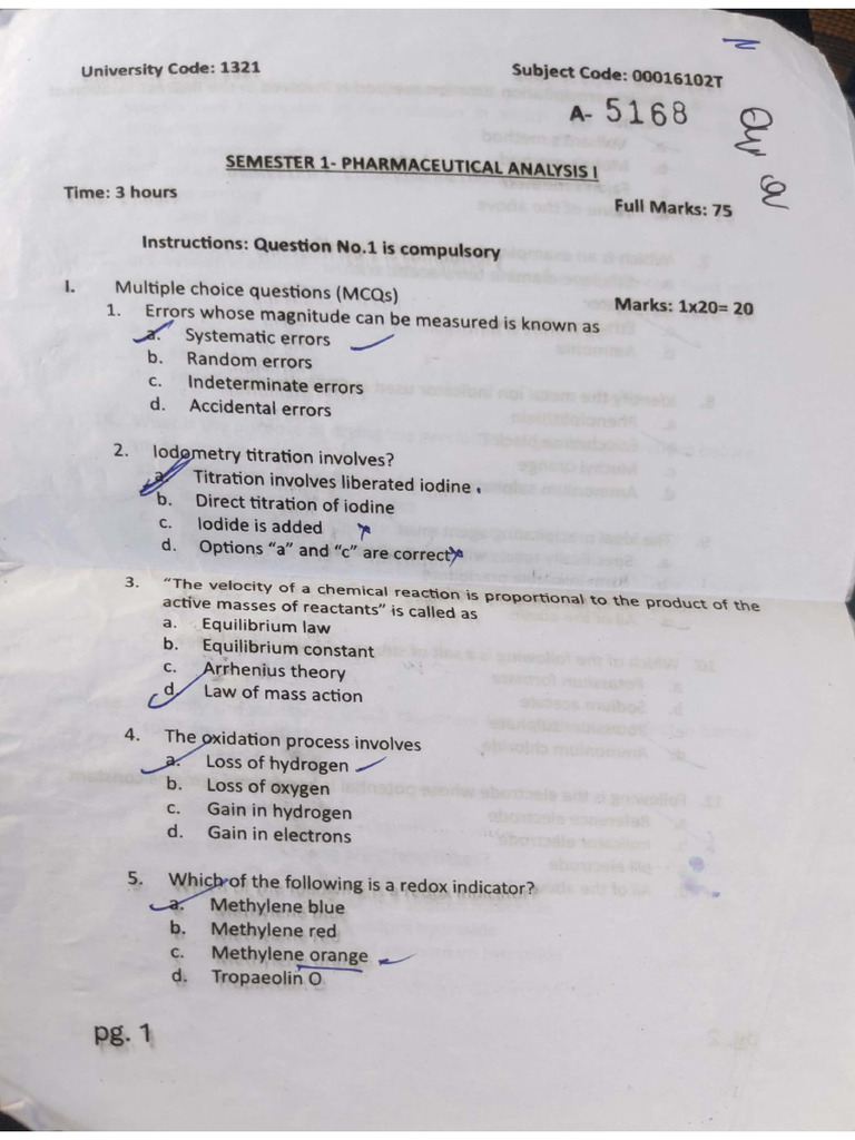 Pharmaceutical Analysis 1, 1ST Semester | PDF