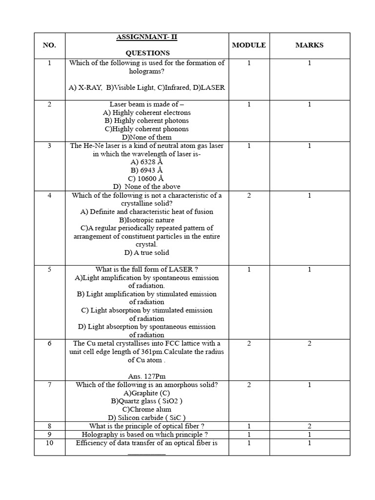Physics quantum mech assignment | PDF | Crystal Structure | Laser