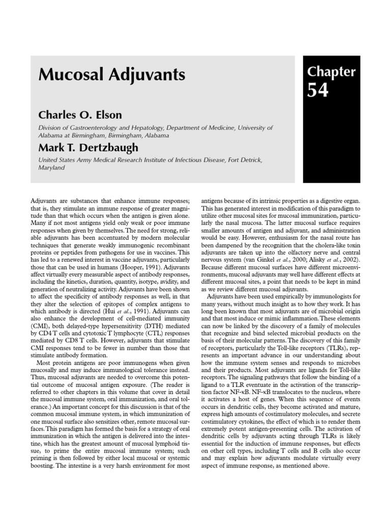 Mucosal Adjuvants: Charles O. Elson Mark T. Dertzbaugh | PDF | Toll ...