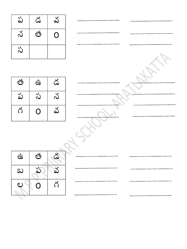 1st Telugu All Alphabets Words With Tables | PDF