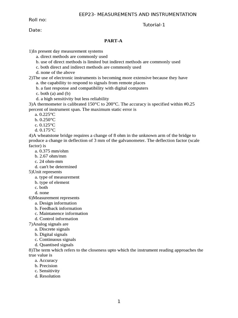 Measurements Tutorial 1 Question | PDF | Accuracy And Precision | Observational Error