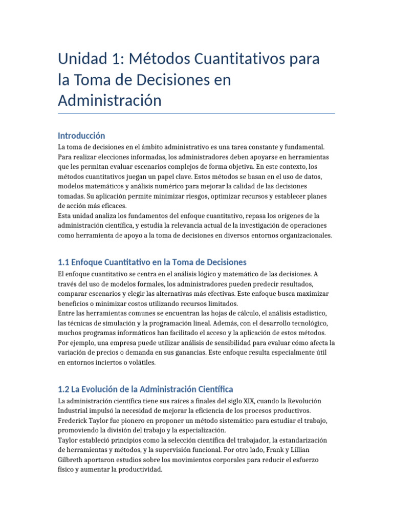 Unidad 1 Metodos Cuantitativos Extendido 4 Paginas | PDF | La investigación de operaciones ...