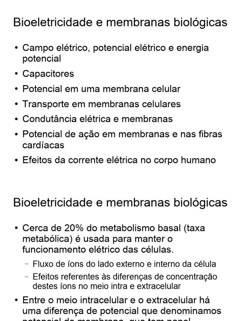 Bioeletricidade e Membranas | PDF | Potencial elétrico de membrana ...