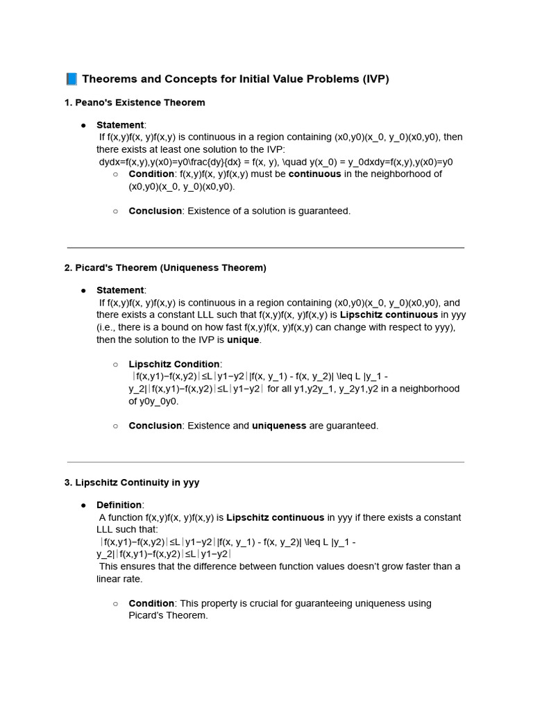 Theorems and Concepts For IVP | PDF | Mathematical Analysis | Mathematics
