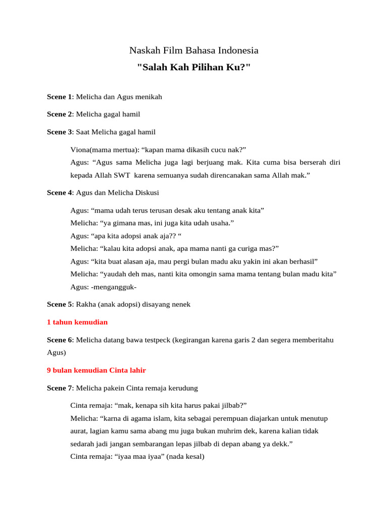 Naskah Film "Salah Kah Pilihan Ku?" | PDF