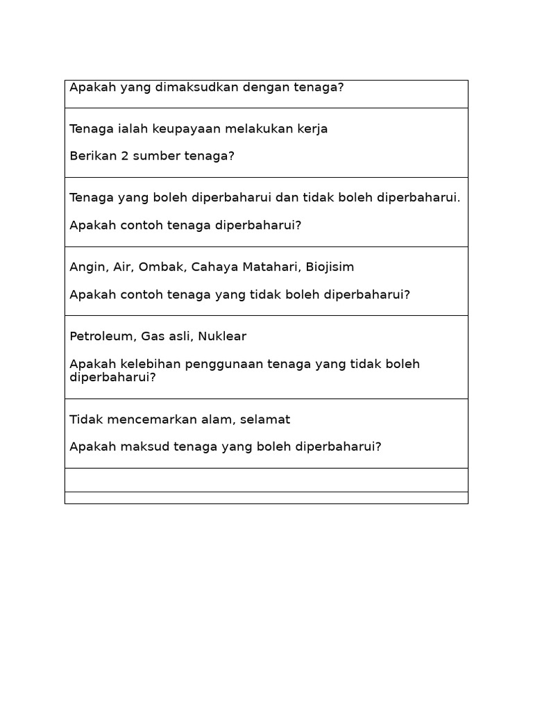 Game Soalan Berangkai Topik Tenaga | PDF