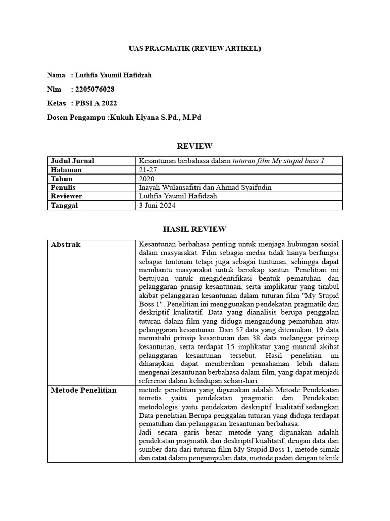 Luthfia Yaumil Hafidzah - Uas Pragmatik | PDF