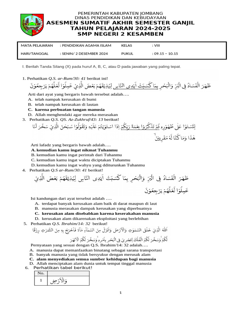Soal-Pai-Kelas-8-Kurikulum-Merdeka Sumatif | PDF