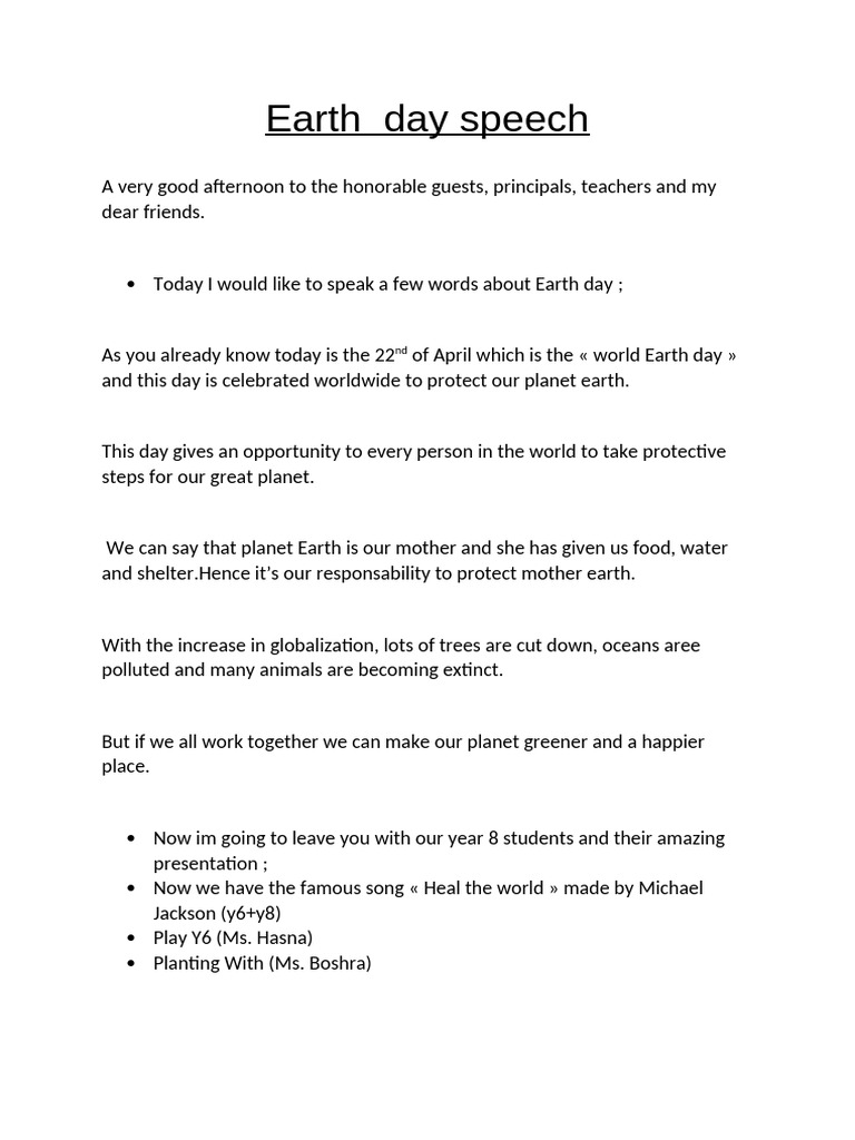earth day speech | PDF