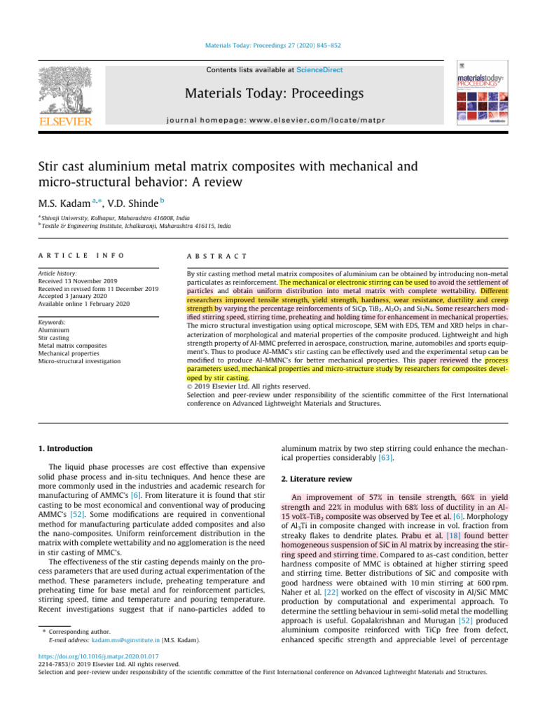 Stir Casting of Aluminium Composites Review | PDF | Composite Material ...