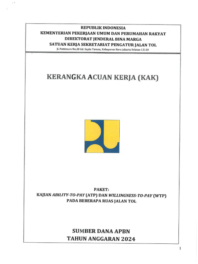 KAK ATP WTP Beberapa Ruas Jalan Tol ttd Cap | PDF
