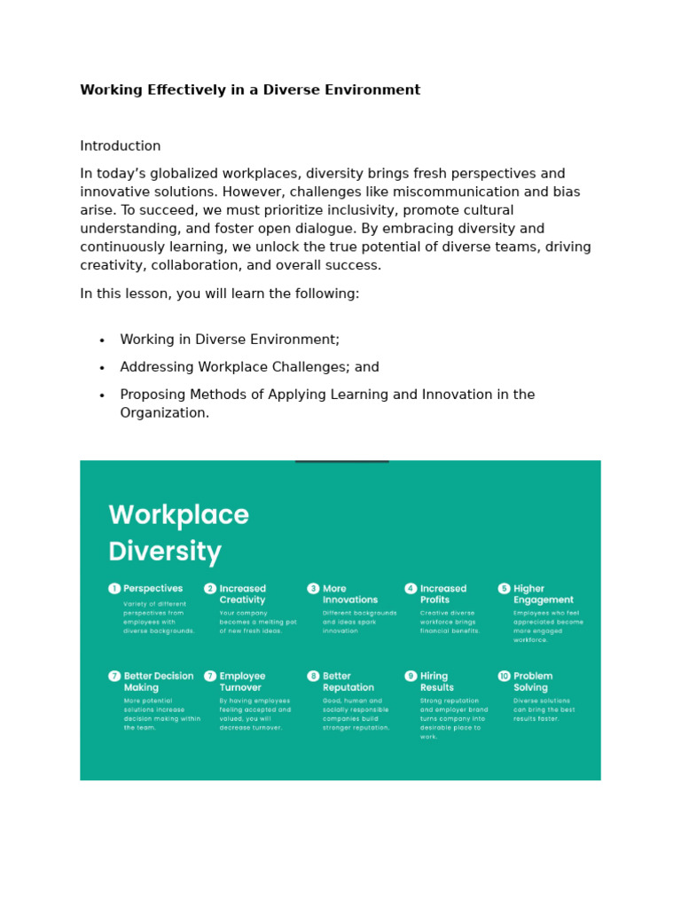 Working Effectively in A Diverse Environment | PDF | Diversity ...