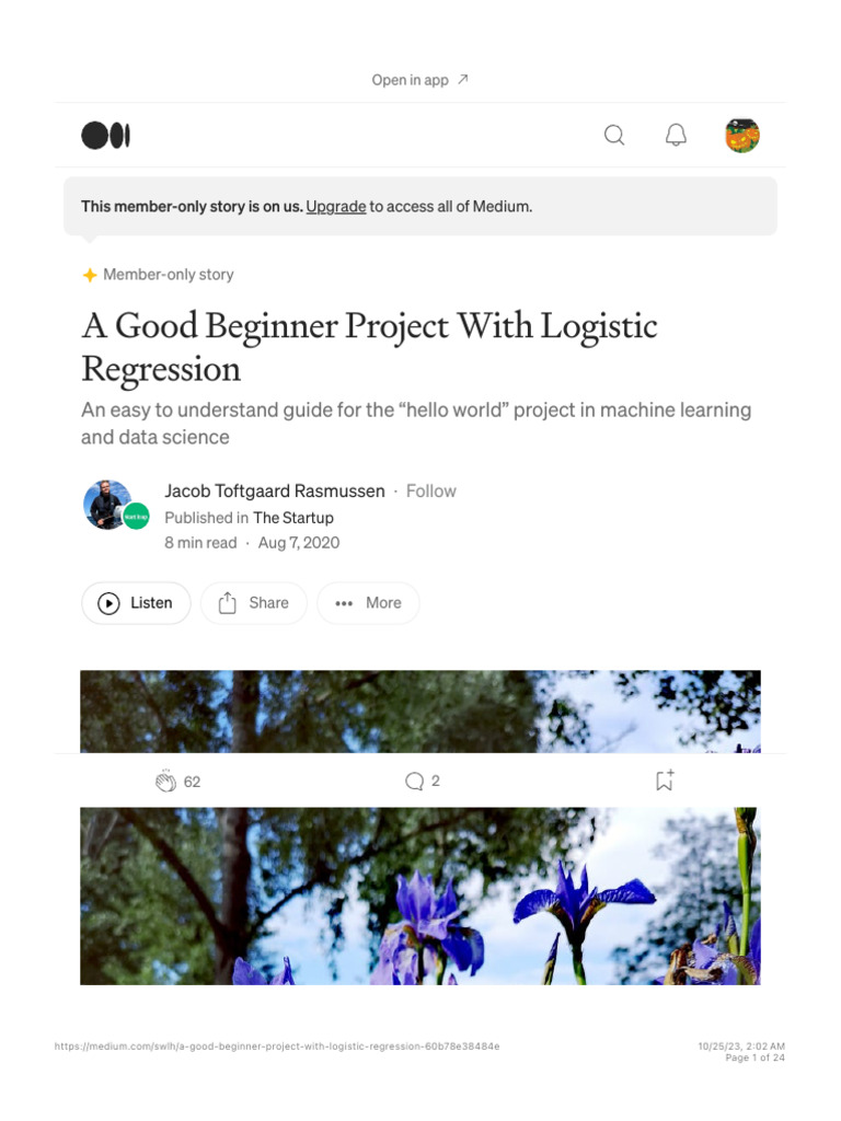 A Good Beginner Project With Logistic Regression by Jacob Toftgaard Rasmussen - Fragment | PDF ...