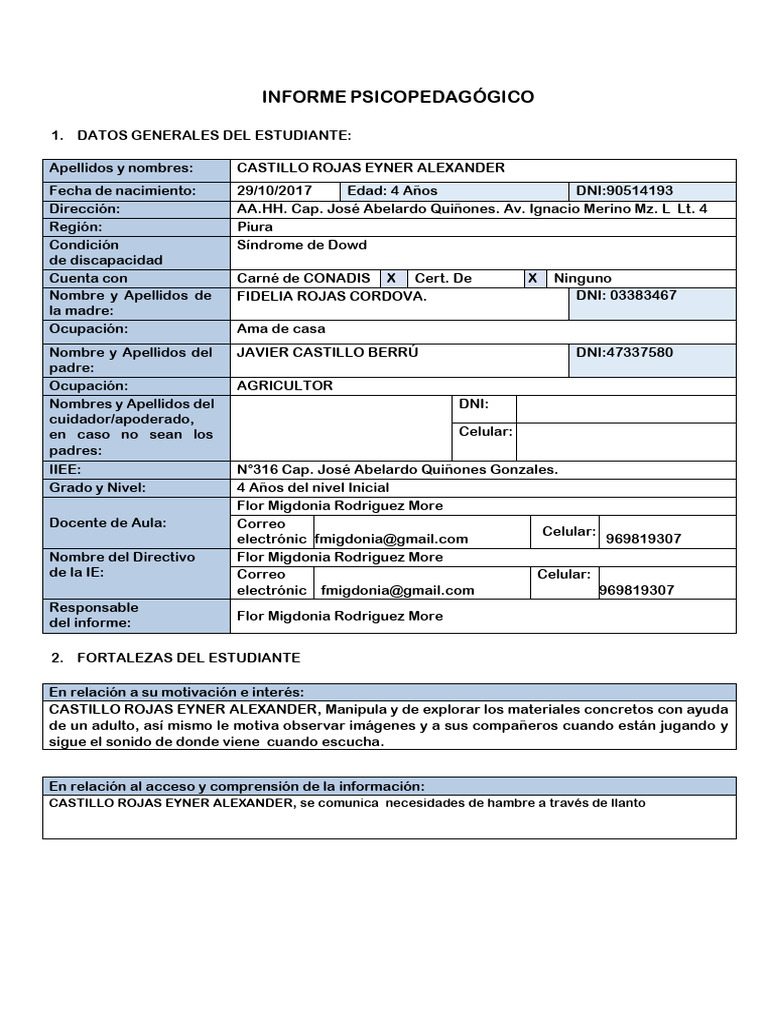Informe Psicopedagógico EYNER | PDF | Aprendizaje | Adultos