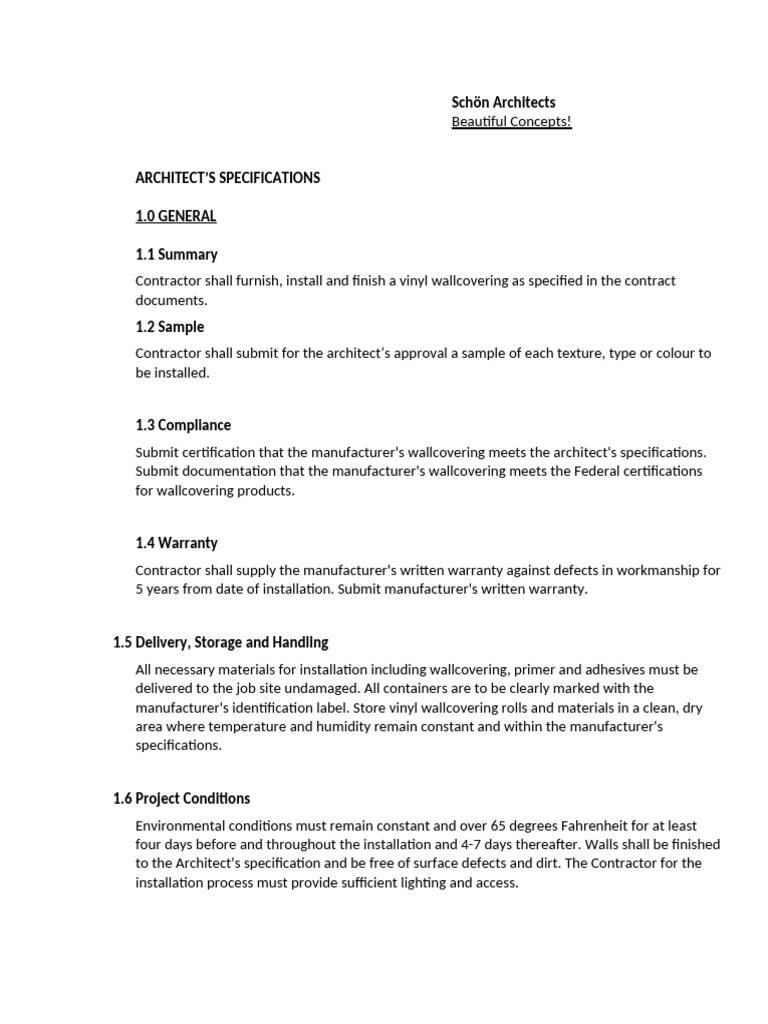Architects Specifications | PDF | Specification (Technical Standard) | Materials