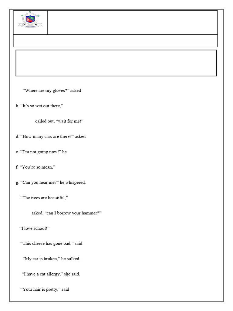 Reported Speech Worksheet for Grade 5 | PDF
