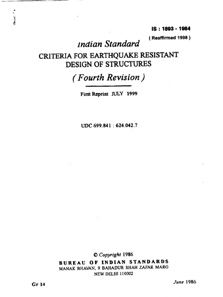 Is-1893-Criteria For Earthquake Resistant Design of Structures | PDF ...