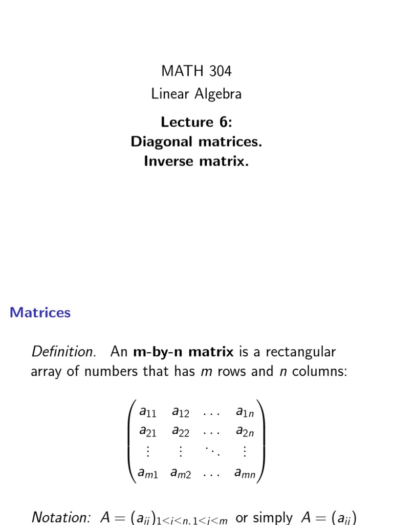 Diagonal Matrices, Inverse Matrix | PDF | Matrix (Mathematics ...