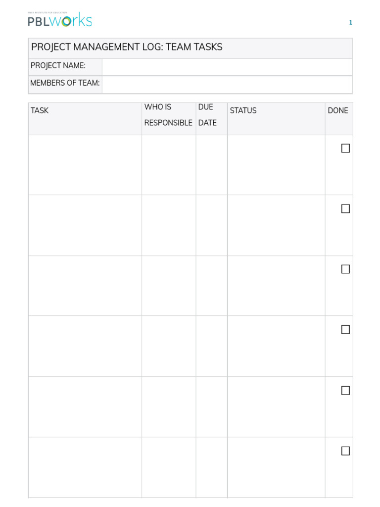 PBLworks Project Management Log Team | PDF