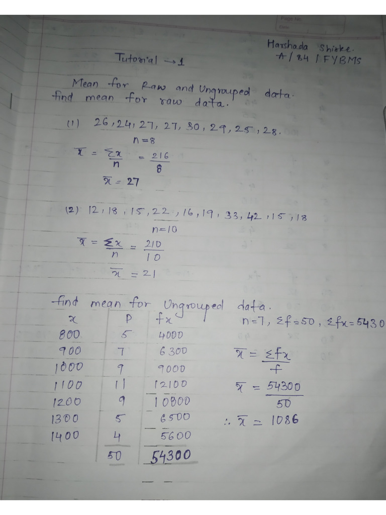 Buisness Statistics Tutorial (1-10) Rollno 84, Div A, Name Harshada ...