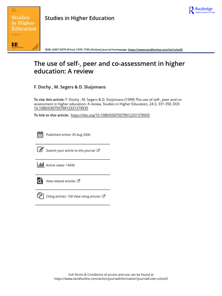 The Use of Self Peer and Co Assessment in Higher Education A Review ...