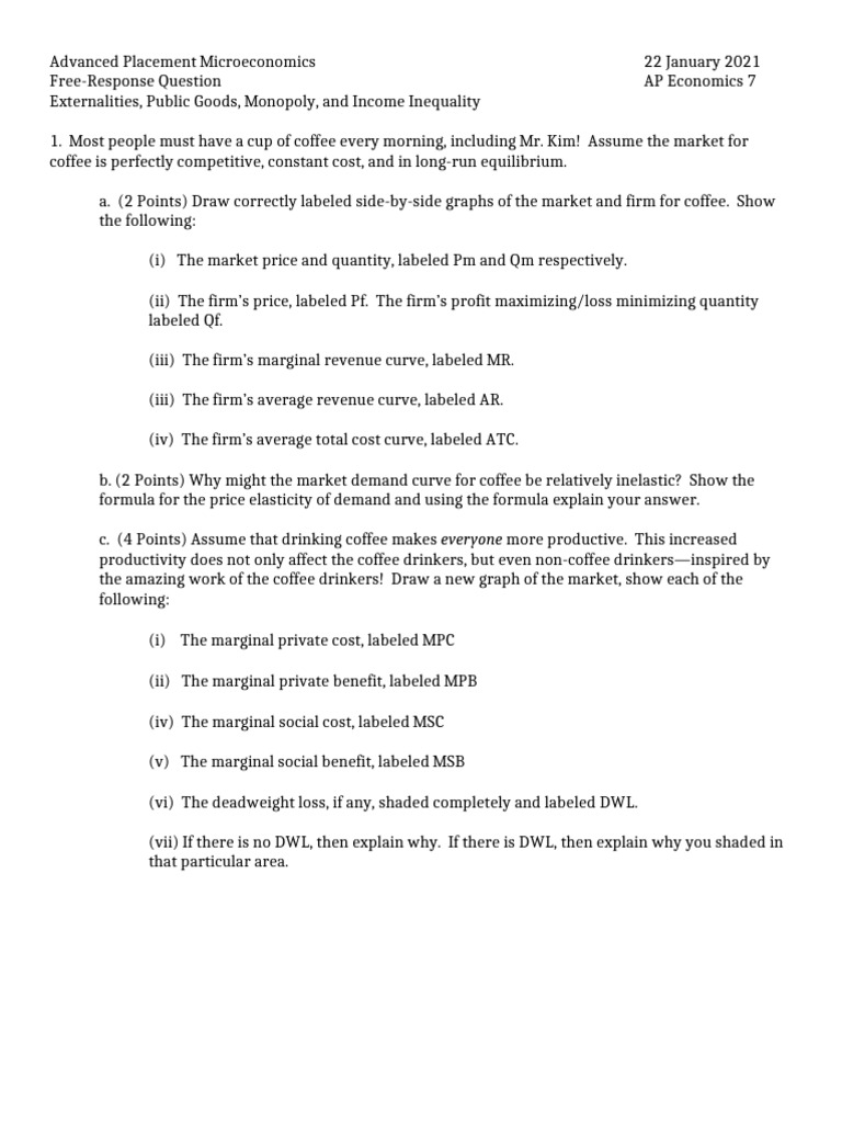 AP Microeconomics Free-Response Guide | PDF | Microeconomics | Price ...