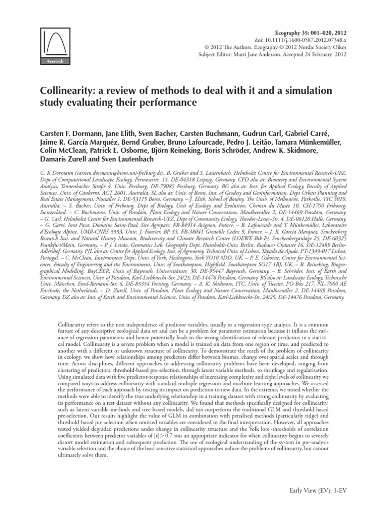 Dormann 2012 | PDF | Multicollinearity | Principal Component Analysis