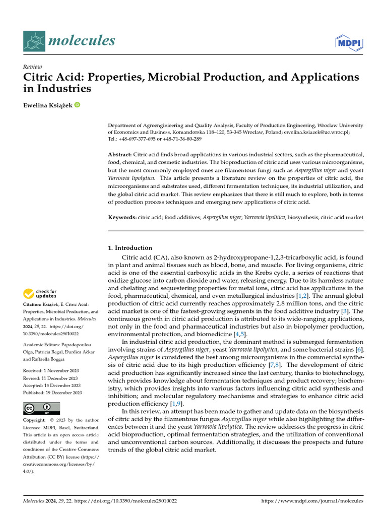 Citric Acid - 3 | PDF | Aspergillus | Acid
