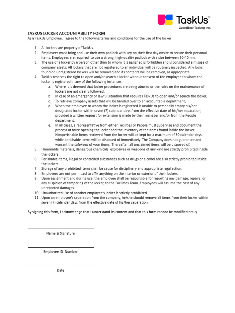 Locker Accountability Form | PDF