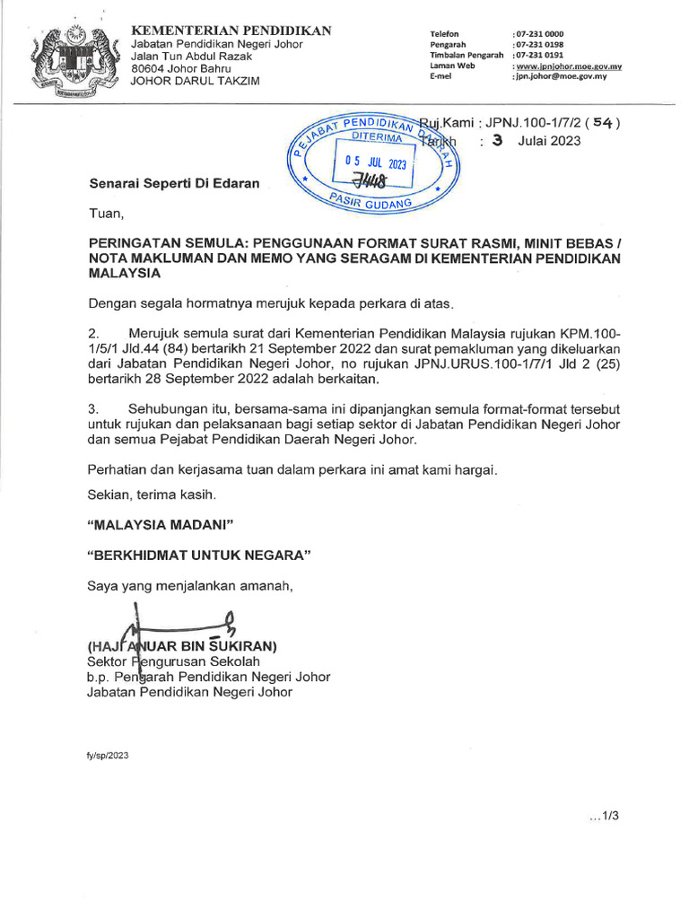 Penggunaan Format Surat Rasmi, Minit Bebas, Nota Makluman Dan Memo Yang ...