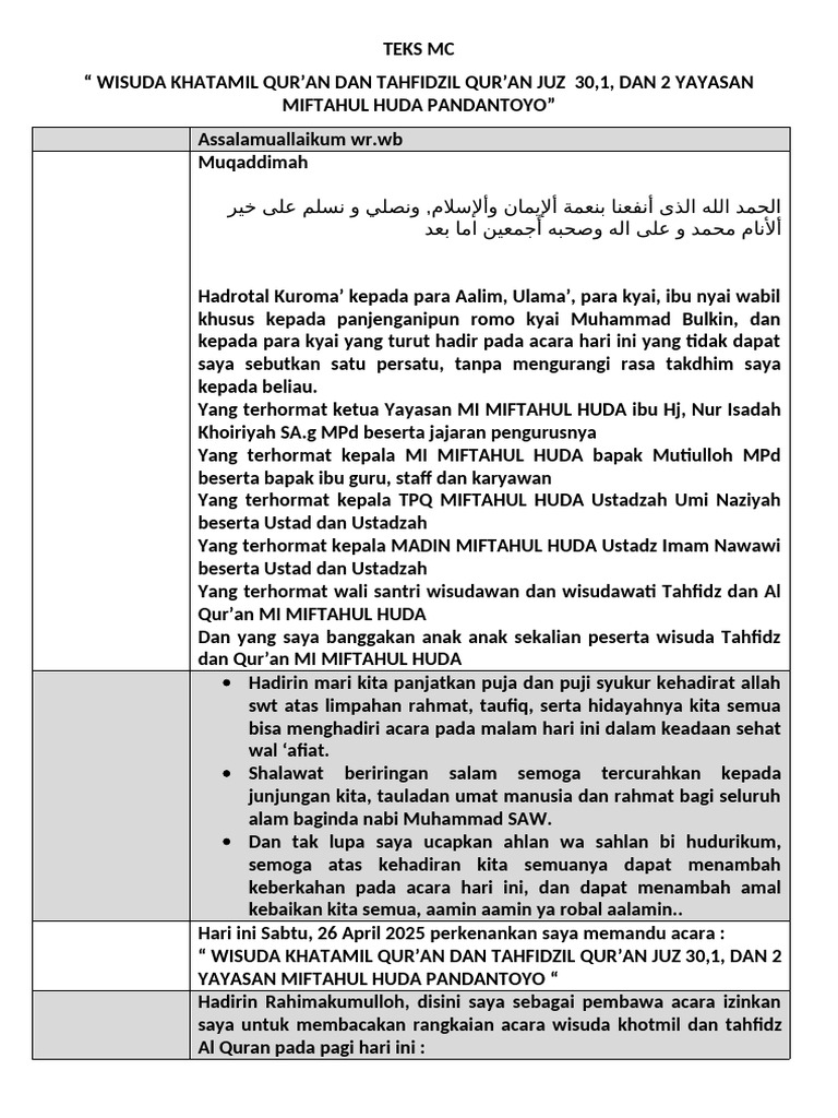 MC Wisuda Tahfidz 2025 | PDF