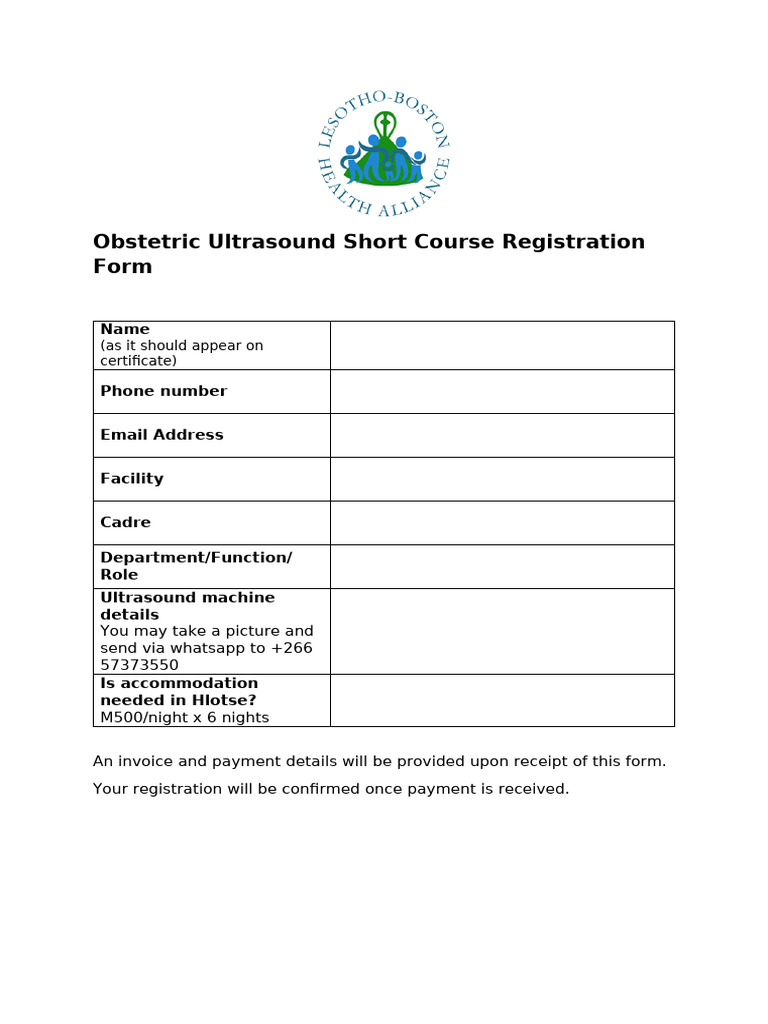 Obstetric Ultrasound Short Course Registration Form | PDF