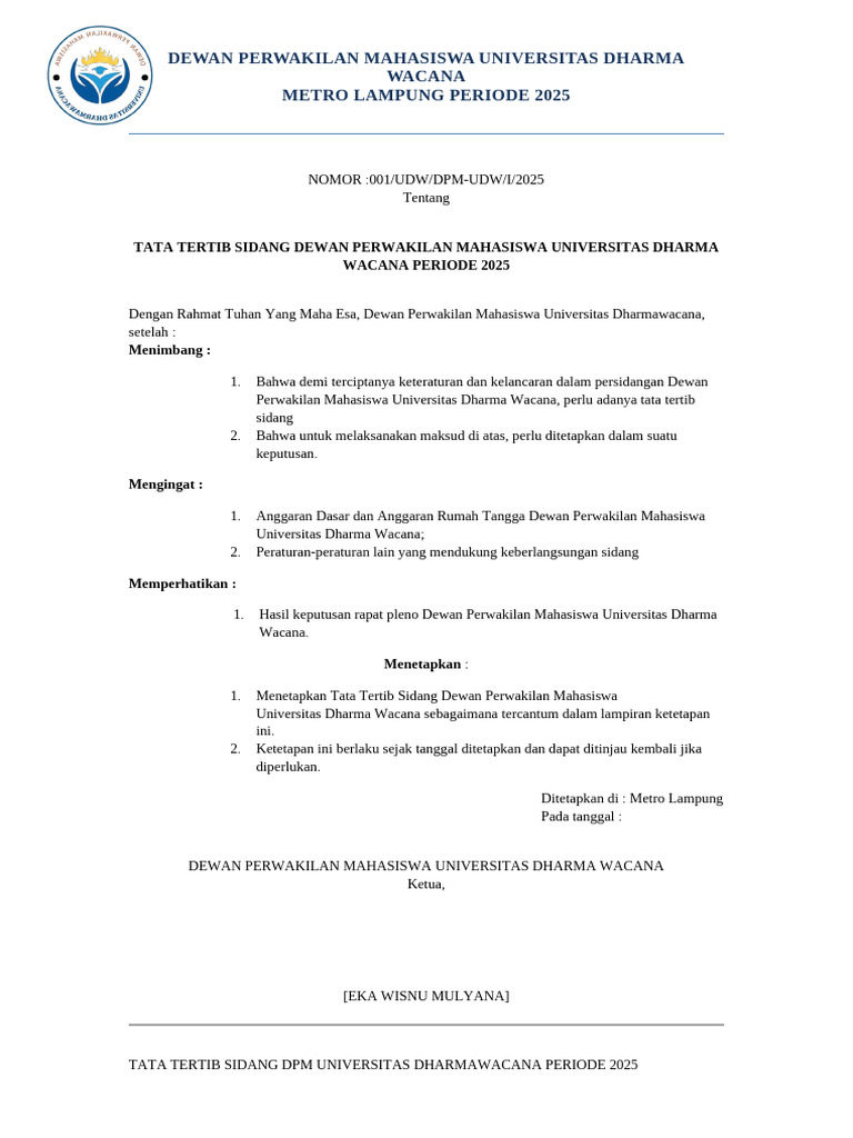 Surat DPM Universitas Dharma Wacana | PDF