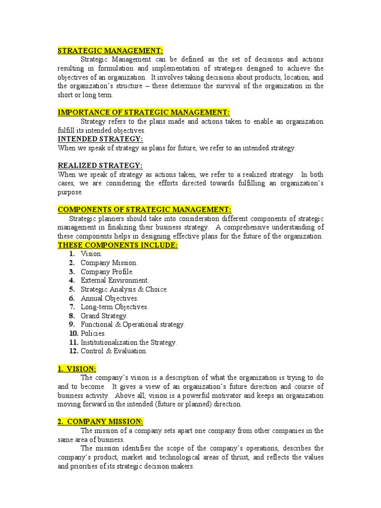 Key Components of Strategic Management | PDF | Strategic Management ...