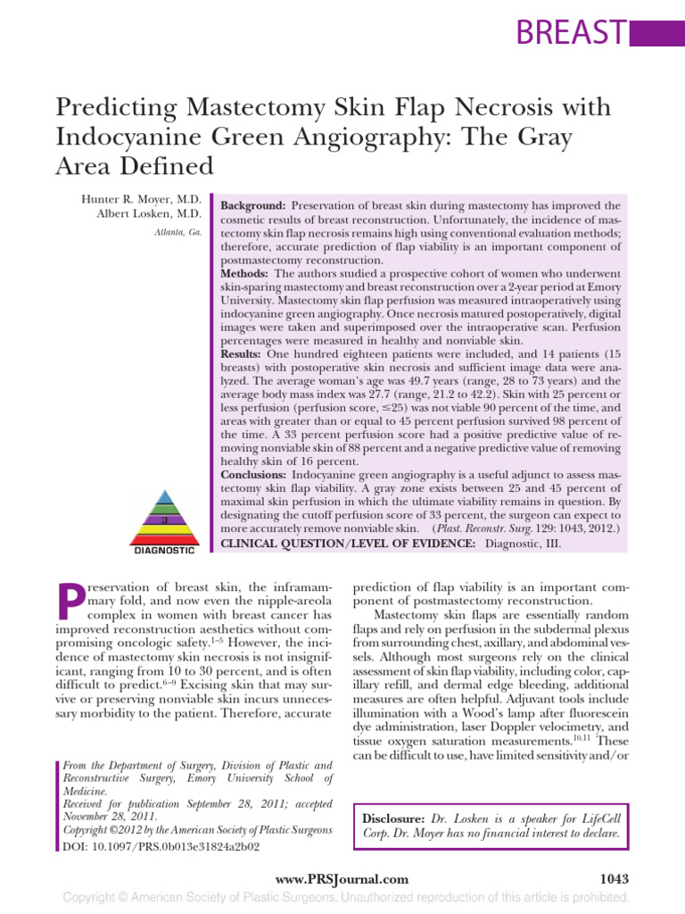 19 - Predicting Mastectomy Skin Flap Necrosis With ICG - The Grey Area ...