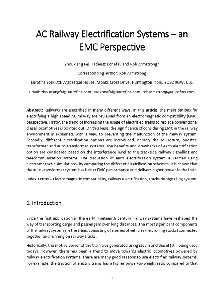Fei Etal IEEE ECM 2020 AC Railway Electrification Systems An EMC | PDF | Electric Power ...
