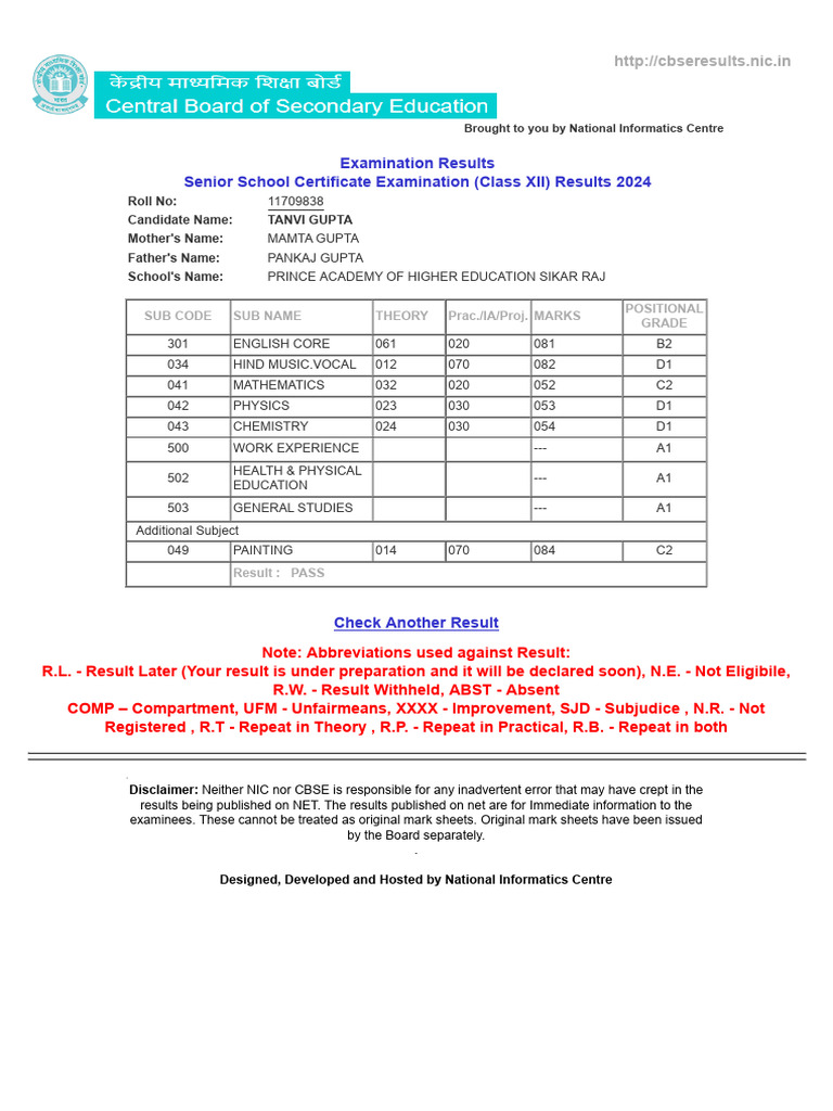 CBSE - Senior School Certificate Examination (Cla | PDF | Educational ...