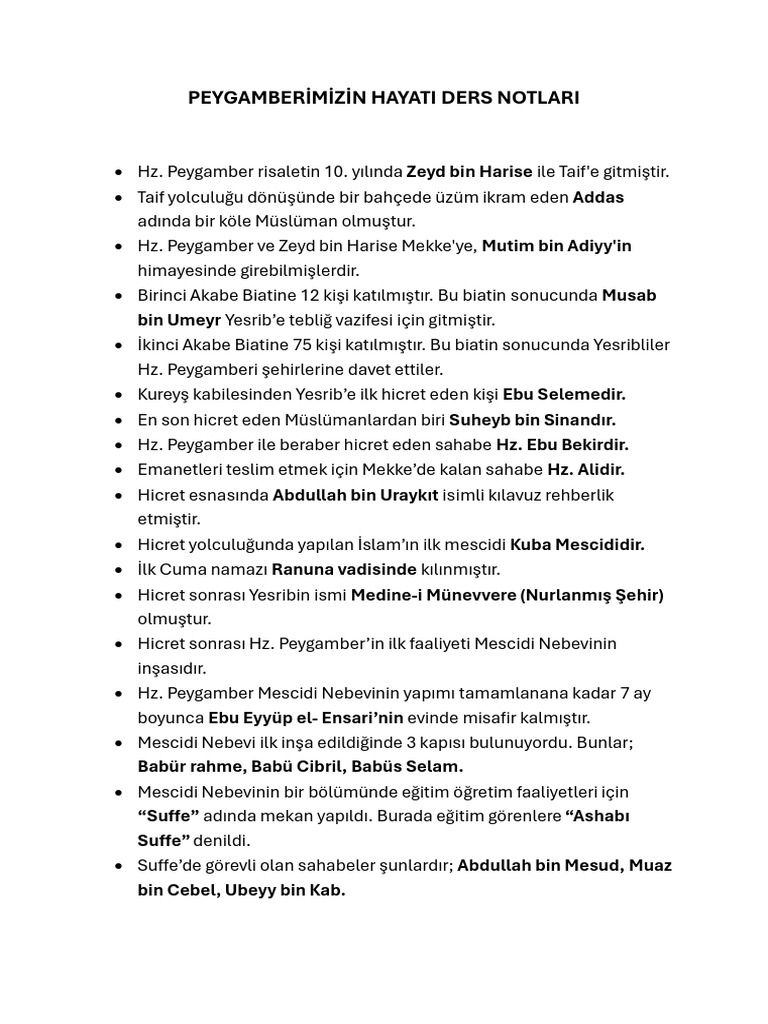Peygamberi̇mi̇zi̇n Hayati Ders Notlari | PDF