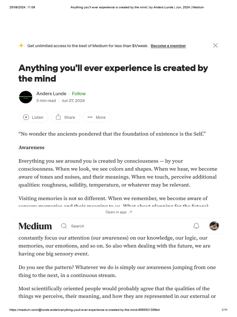 Anything You'll Ever Experience Is Created by The Mind - by Anders ...