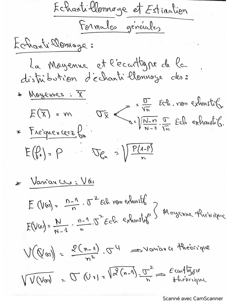 Formules Échantillonnage Et Estimation | PDF