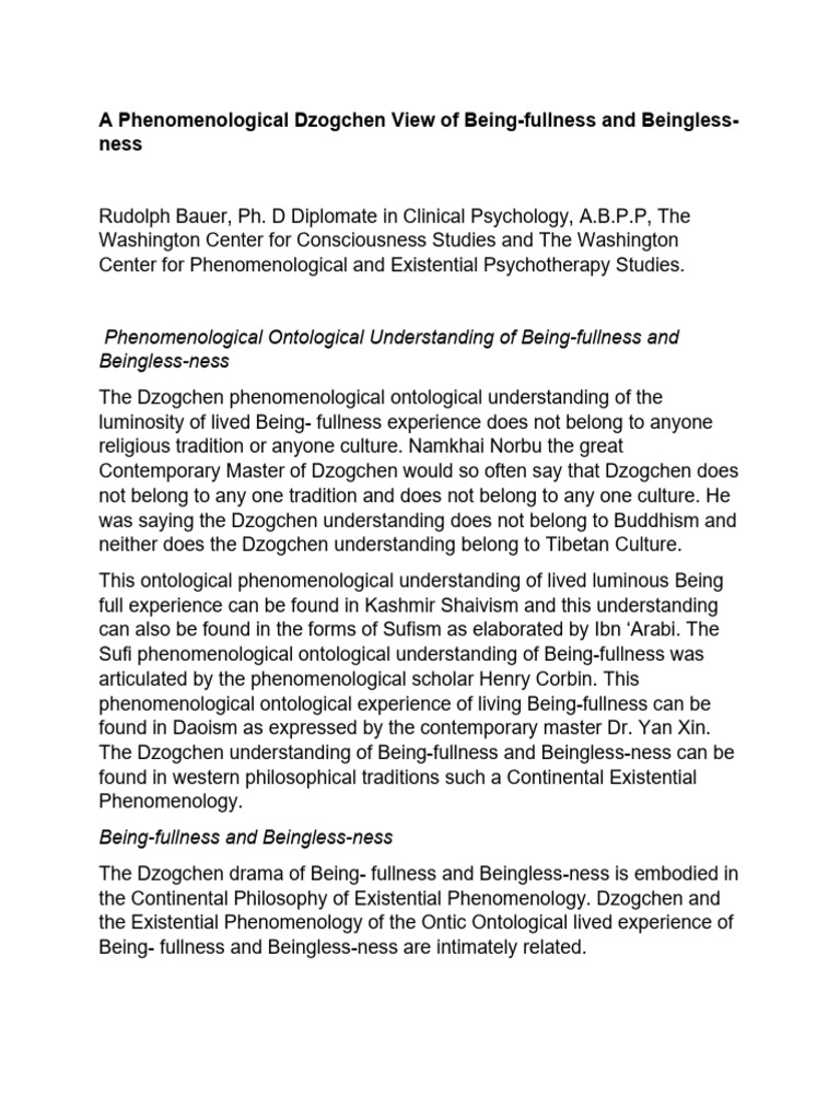 A Phenomenological Dzogchen View of Being-Fullness and Beinglessness ...
