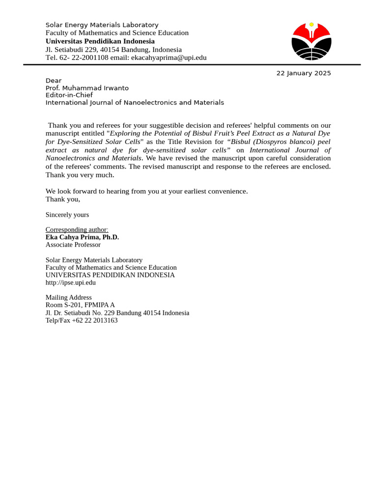 Revision Cover Letter | PDF | Materials | Chemical Substances