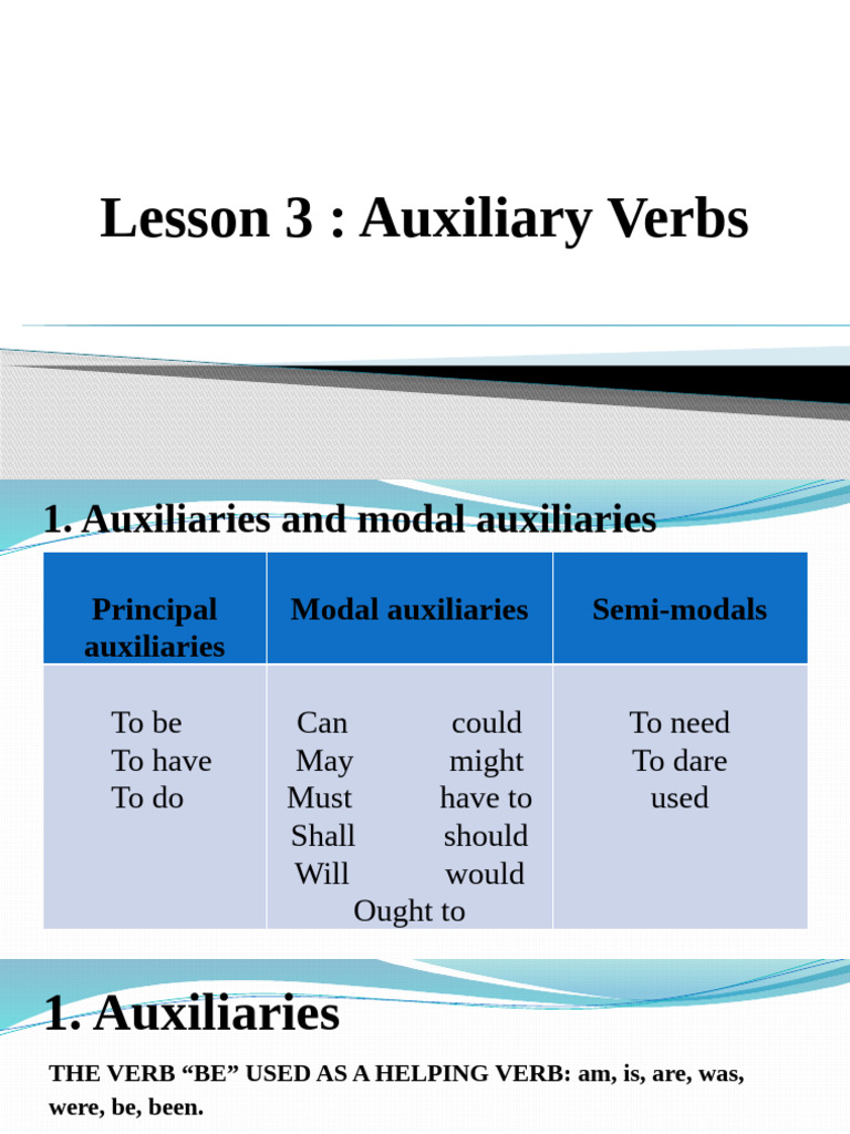Lesson 3 Auxiliary Verbs | PDF | Linguistic Typology | Linguistics
