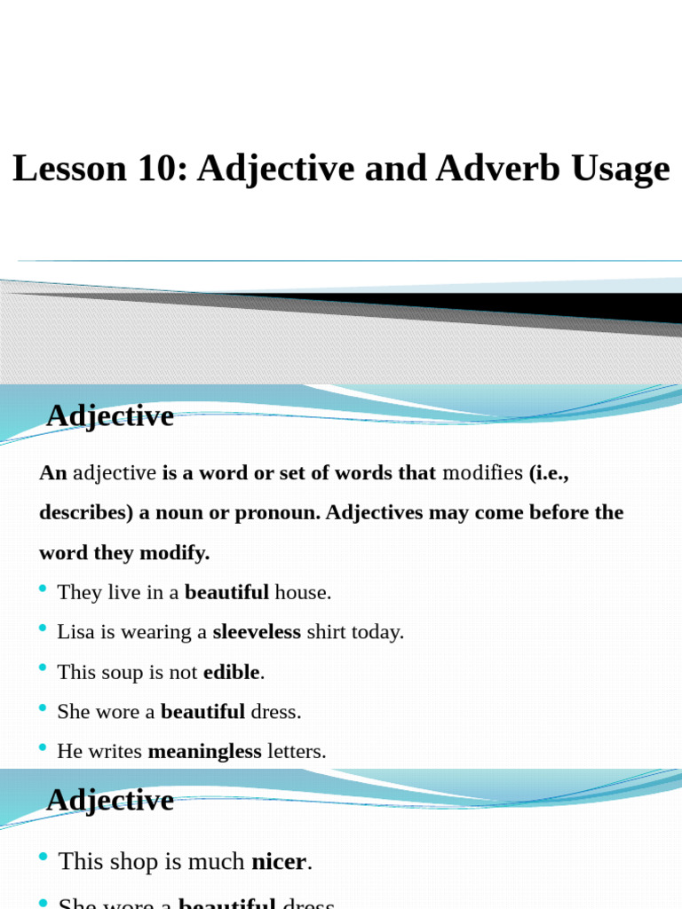 Adjective and Adverb Usage Guide | PDF | Adjective | Adverb