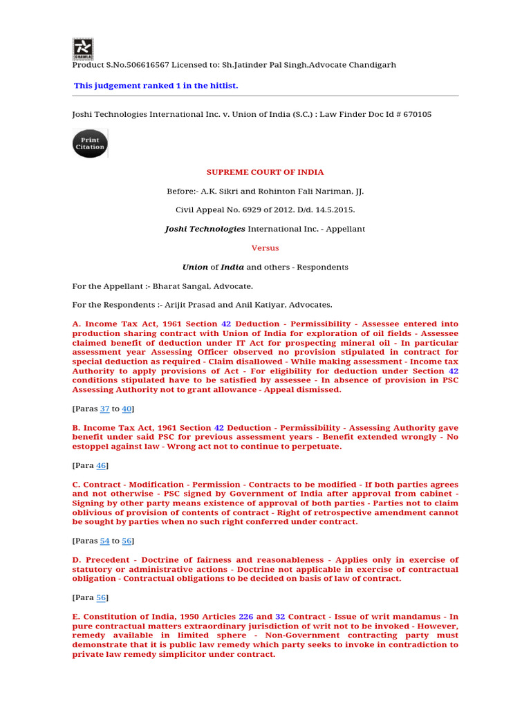 Judgment of Supreme Court on capacity | PDF | Expense | Tax Deduction