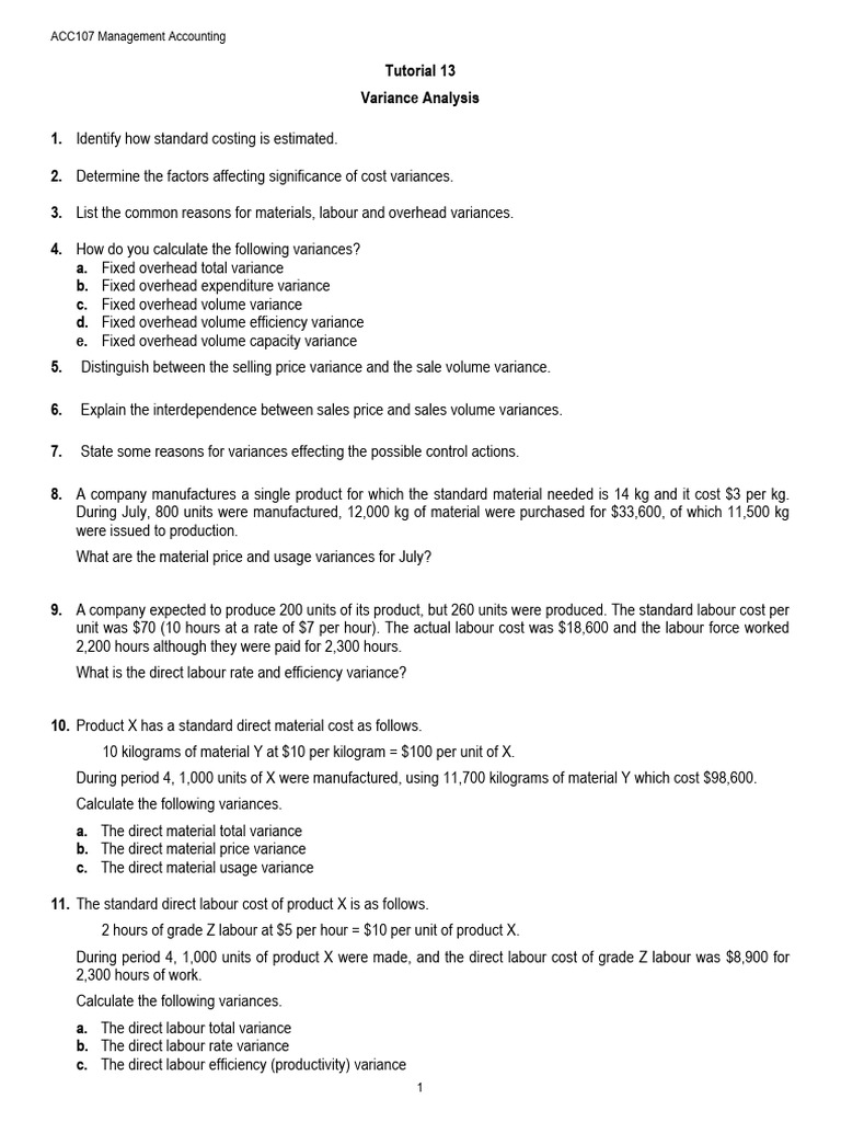 Tutorial 13 Variance Analysis | PDF | Cost | Economies