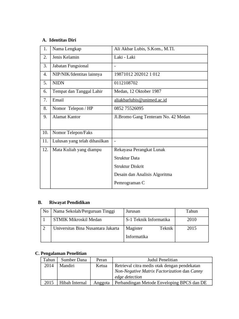 CV Ali Akbar Lubis, S.Kom., M.TI. | PDF