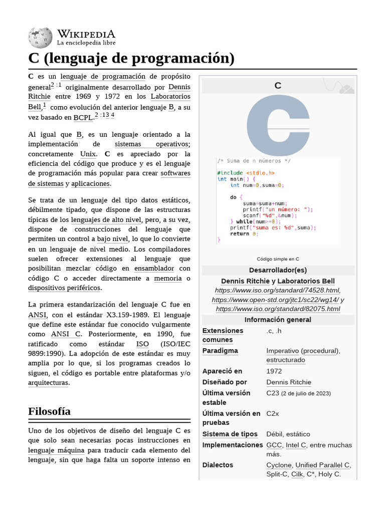 C (Lenguaje de Programación) | PDF | C (lenguaje de programación) | Lenguaje de programación