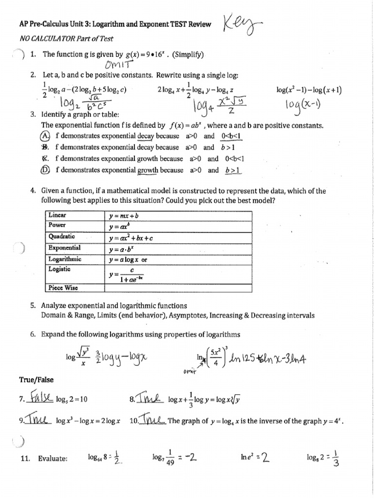 Unit 3 Test Review KEY | PDF